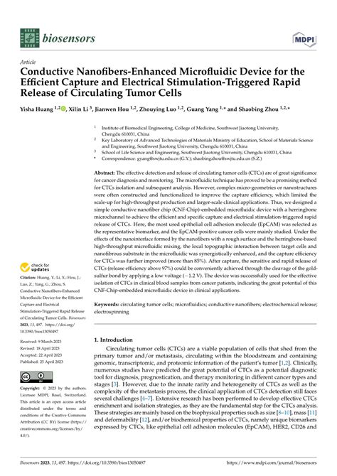Pdf Conductive Nanofibers Enhanced Microfluidic Device For The