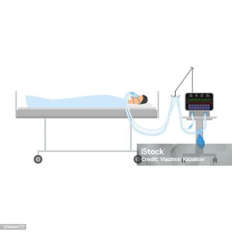 Cpap와 침대에 누워 남자 폐의 인공 환기 장치 수면 무호흡증 격리 벡터입니다 Cpap 기계에 대한 스톡 벡터 아트 및 기타 이미지 Cpap 기계 잠자기 개념