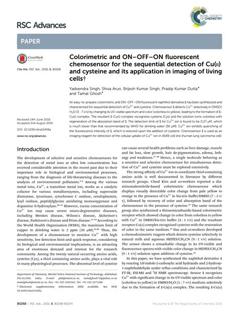 Pdf Colorimetric And Onoffon Fluorescent Chemosensor For The