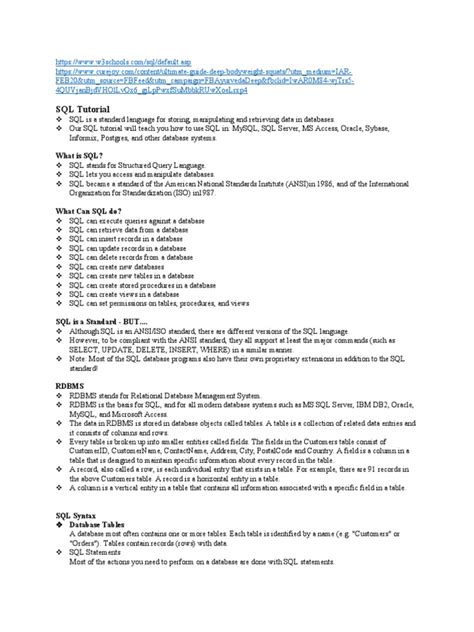Sql Tutorial Pdf Sql Relational Database