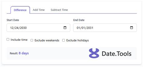 Date Interval Calculator Tool Datetools