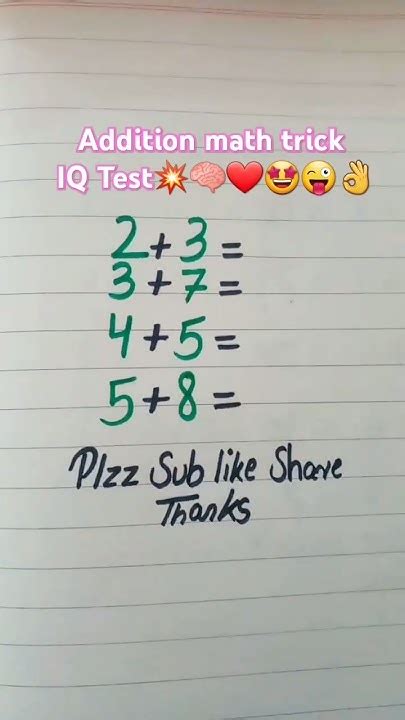 Addition Math Trick Iq Test🤩💥🧠🤔👌 Maths Iqtest Quiz Addition