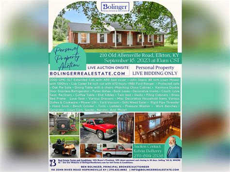 PERSONAL PROPERTY AUCTION IN ELKTON, KY - Bolinger Real Estate & Auction