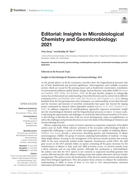 PDF Editorial Insights In Microbiological Chemistry And Geomicrobiology