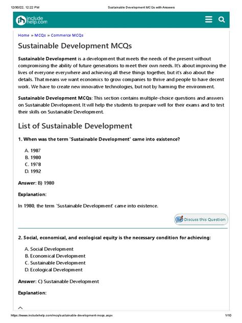 Sustainable Development Mcqs With Answers Pdf Sustainability Sustainable Development