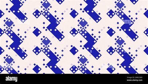 Faded Electric Blue Glitch Geo Washed Effect Seamless Border Indigo
