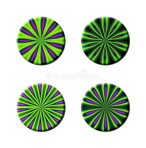 Artistic Circular Buttons With Light Green And Pink Radial Patterns Stock Illustration