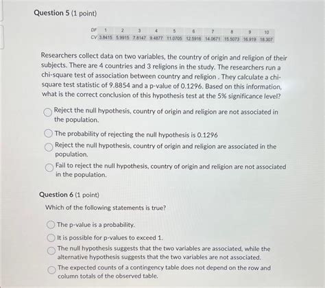 Solved Question 1 1 Point Researchers Collect Data On Two