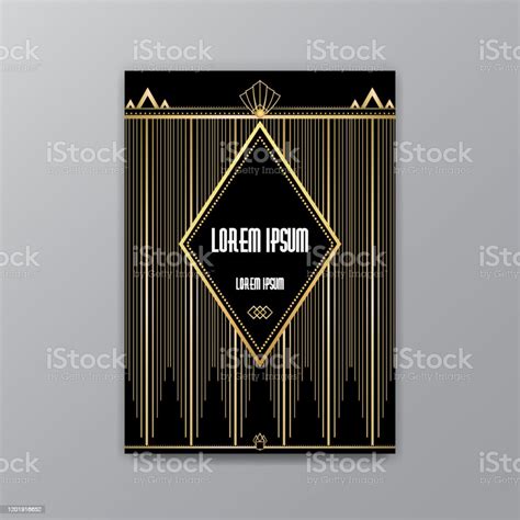 아르 데코 우아한 페이지 템플릿 웹 및 인쇄를위한 개츠비 스타일 달의 태양과 기하학적 라인빈티지 패턴 0명에 대한 스톡 벡터