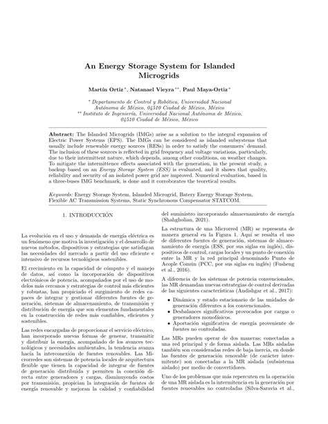 pdf an energy storage system for islanded microgrids