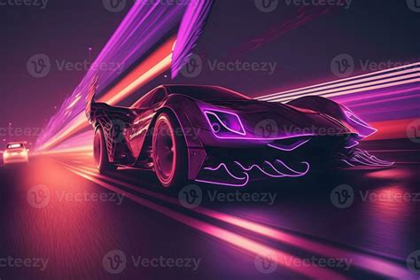 futuristic retro wave synth wave car neural network ai generated