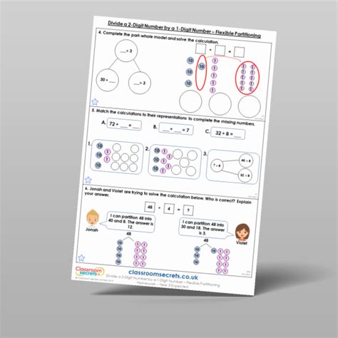 Year 3 Divide A 2 Digit Number By A 1 Digit Number Flexible Partitioning Homework Resource