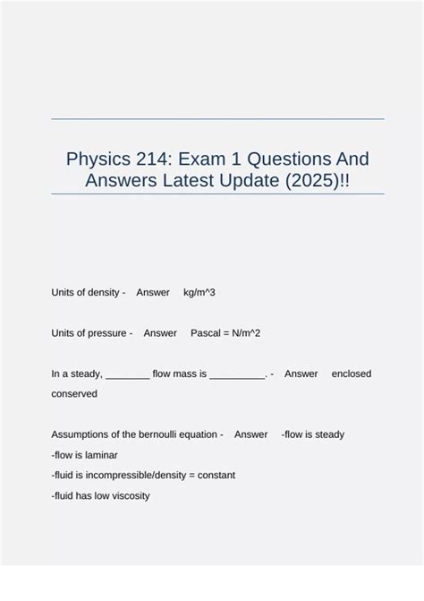 Physics 214 Exam 1 Questions And Answers Latest Update 2025 Phys 214 Stuvia Us