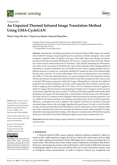 Pdf An Unpaired Thermal Infrared Image Translation Method Using Gma