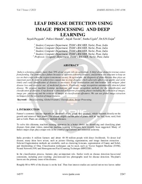 Pdf Leaf Disease Detection Using Image Processing And Deep Learning