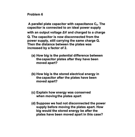 Solved A Parallel Plate Capacitor With Capacitance C0 The