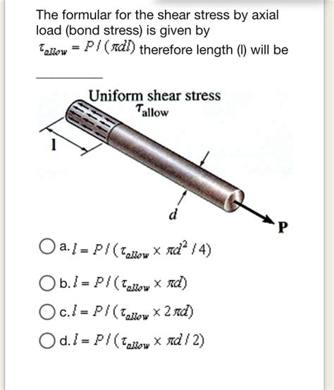 Solved The Formular For The Shear Stress By Axial Load Bond