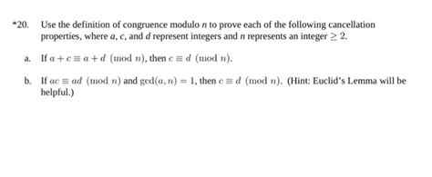 Solved 20 Use The Definition Of Congruence Modulo N To
