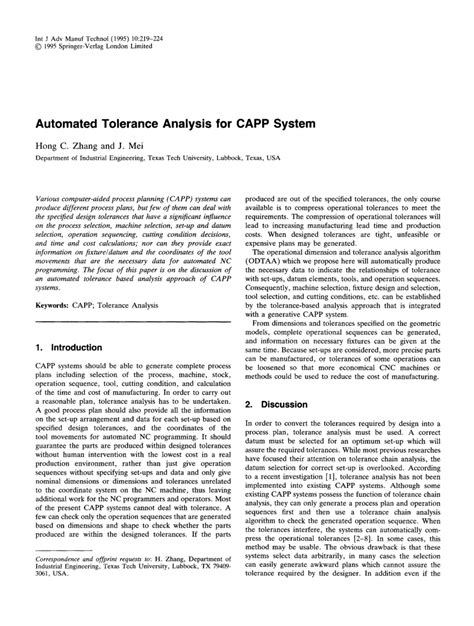 Pdf Automated Tolerance Analysis For Capp System