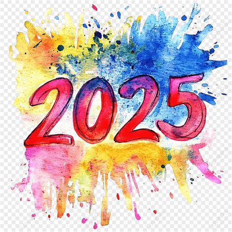 화려한 글자가 있는 2025 수채화 Png 일러스트 무료 다운로드 Lovepik