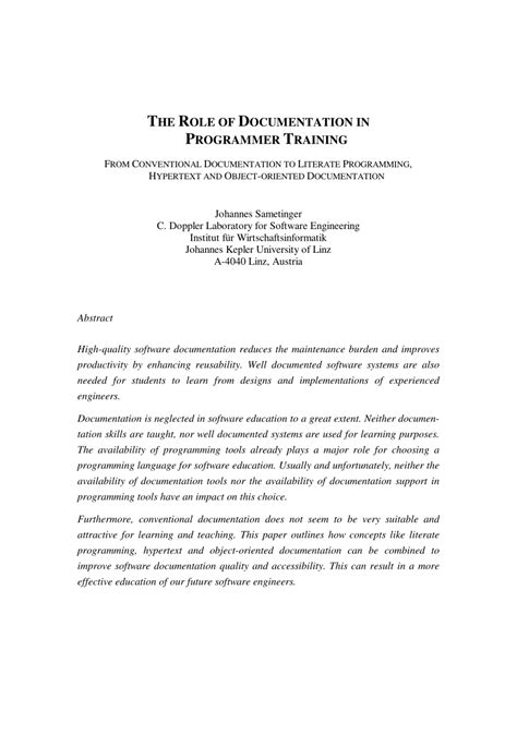 Pdf The Role Of Documentation In Programmer Training From