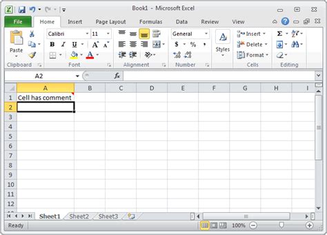 MS Excel Display Comment Indicator Next To Cells With Comments
