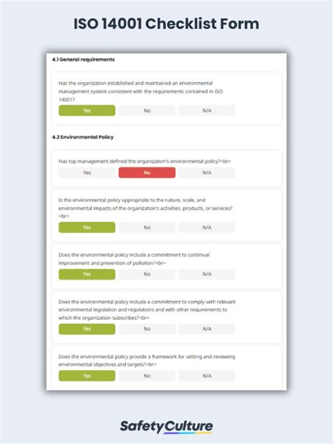 Free Iso 14001 Requirements Checklist Pdf Safetyculture In 2024