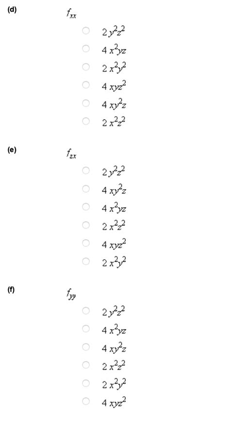 Solved Let F X Y Z Xyz Find All Second Order Partial Chegg Com