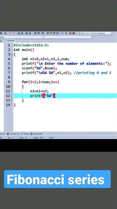 Fibonacci Series In C Fibonacci Series In C Program Shorts Youtube
