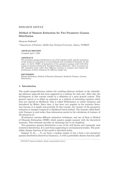 Pdf Method Of Moment Estimation For Two Parameter Gamma Distribution