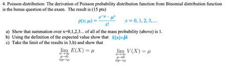 Solved Poisson Distribution The Derivation Of Poisson Chegg Com