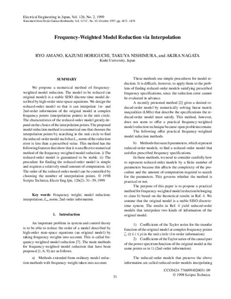 pdf frequency weighted model reduction via interpolation