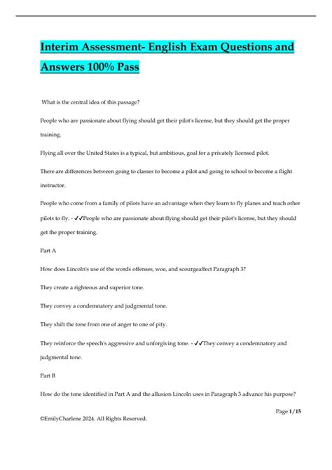 Interim Assessment English Exam Questions And Answers 100 Pass