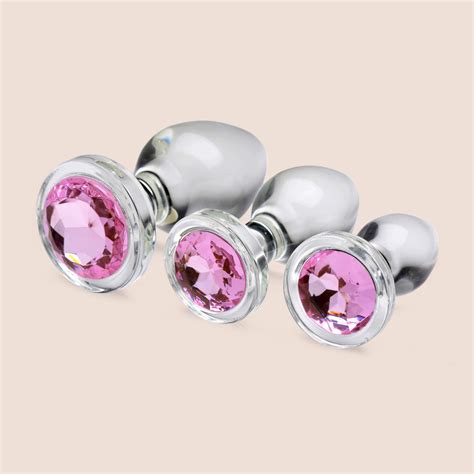 Pink Gem Glass Anal Plug Set 3 Piece Butt Plugs