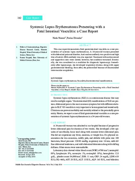 Pdf Systemic Lupus Erythematosus Presenting With A Fatal Intestinal