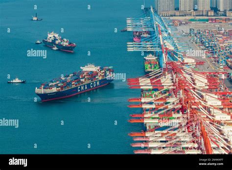 Aerial Photo Shows The Busy Scene At Qianwan Container Terminal Of Qingdao Port Qingdao City