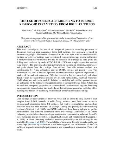 pdf the use of pore scale modeling to predict reservoir parameters