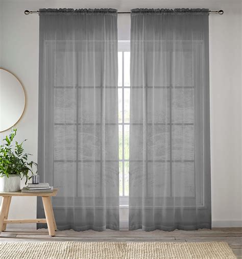 Enhanced Living Grey Voile Curtains For Living Room Panel Pair 57
