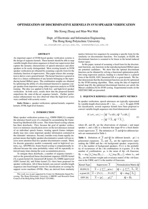 Pdf Optimization Of Discriminative Kernels In Svm Speaker Verification