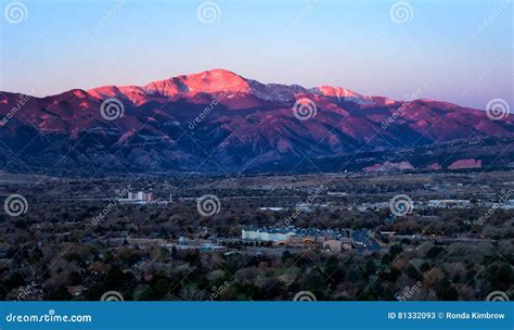 Sunrise On Pikes Peak Above Colorado Springs Colorado Stock Image