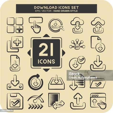 아이콘 세트 다운로드 버튼 기호와 관련이 있습니다 손으로 그린 스타일입니다 심플한 디자인 일러스트레이션 가상현실에 대한 스톡 벡터 아트 및 기타 이미지 Istock
