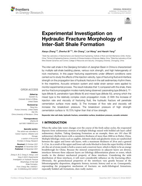 Pdf Experimental Investigation On Hydraulic Fracture Morphology Of