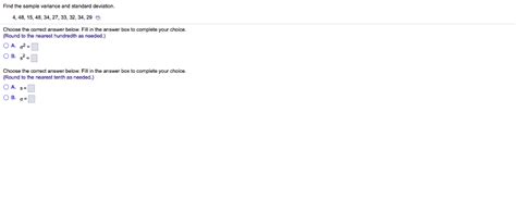 Solved Find The Sample Variance And Standard Deviation Chegg