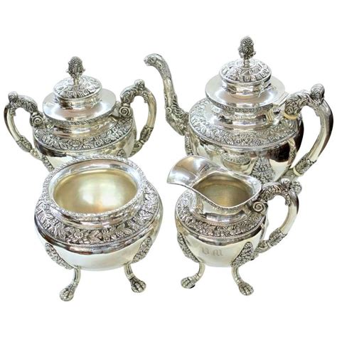 Antique American Coin Silver Rococo Style Four Piece Tea Set By Andrew De Milt For Sale At 1stdibs