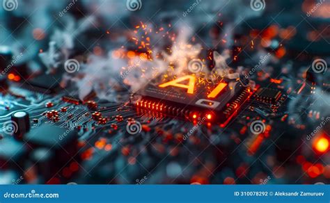 Advanced Computer Processor Chip With Ai Acceleration Is Burning In Dark Digital Environment