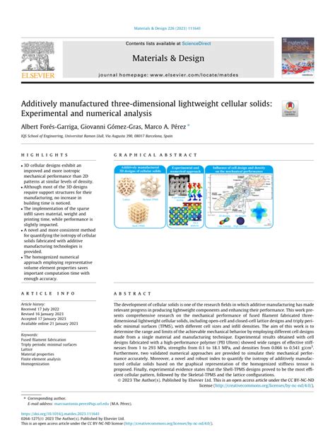 Pdf Additively Manufactured Three Dimensional Lightweight Cellular