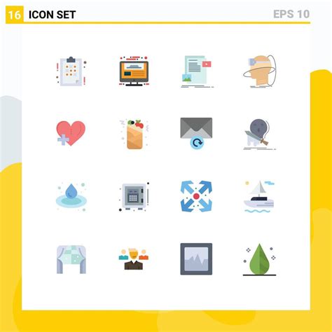 Mobile Interface Flat Color Set Of 16 Pictograms Of User Man Report Human Media Editable Pack Of