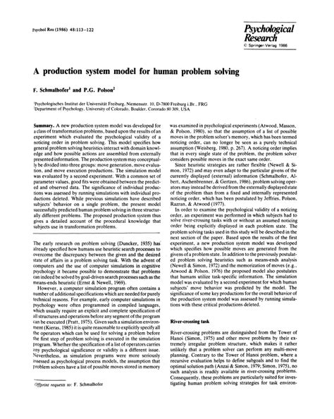 Pdf A Production System Model For Human Problem Solving