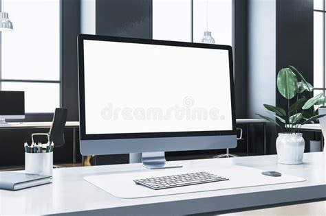 Modern Office Desk With Computer Screen Mockup Keyboard Mouse And Plant On A Clean Workspace