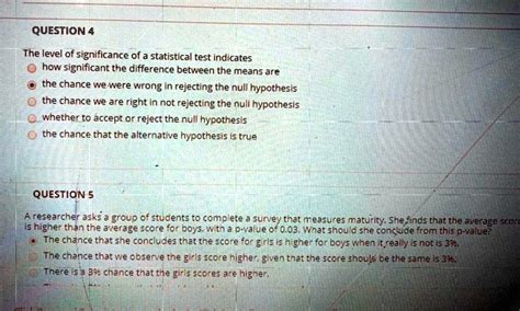 Question The Level Of Significance Of Statistica Test Indicates How Significant The Difference